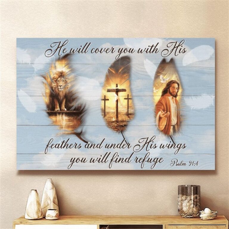 He Will Cover You With His Feathers Canvas - Beautiful Dove Drawing ...