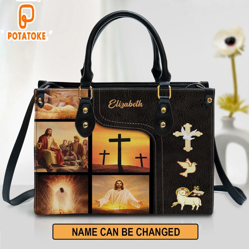 Christian Jesus Lamb Cross Leather Bag , Christian Bags - Potatoke